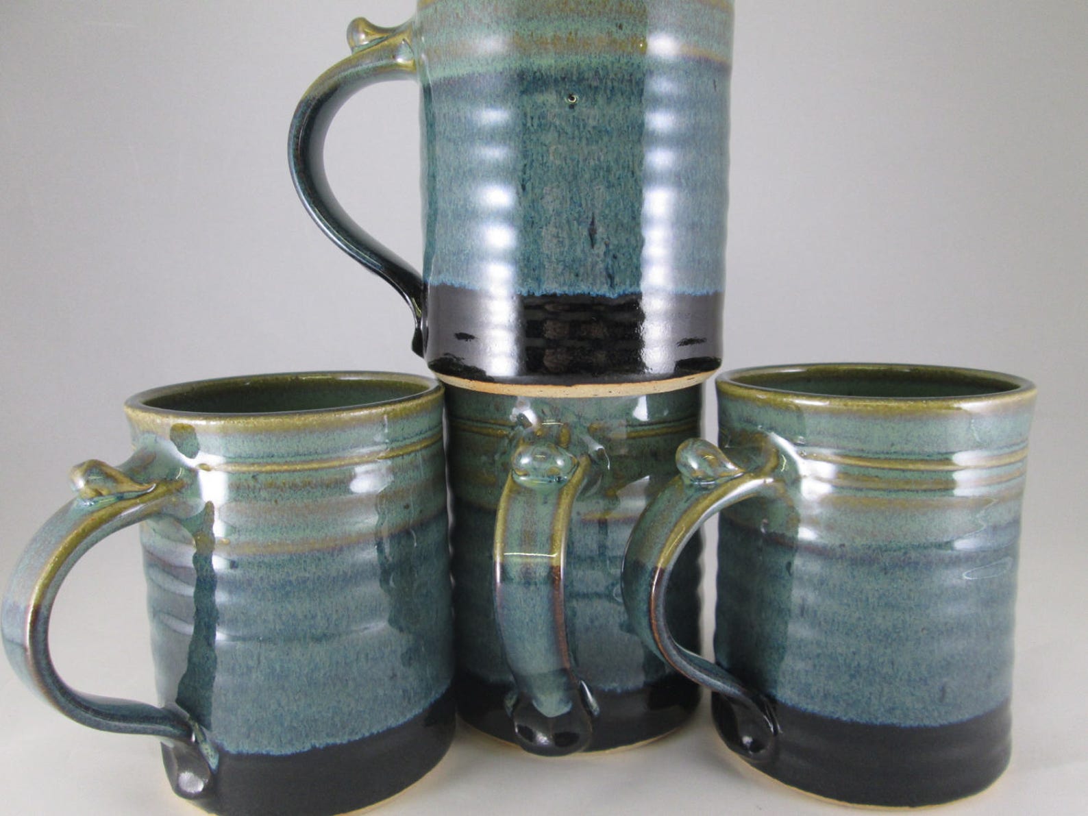 HANDMADE COFFEE MUG, Stoneware Coffee Cup in Floating Green and Black ...