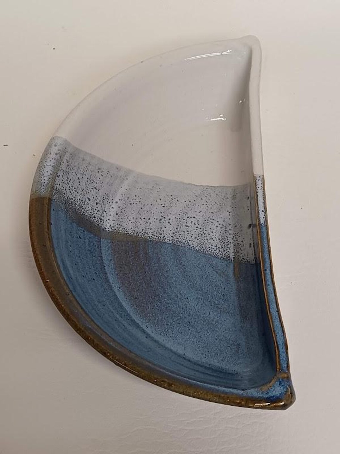 HALF PIE PLATE, Handmade Stoneware in Powder Blue/ White Glazed Finish ...
