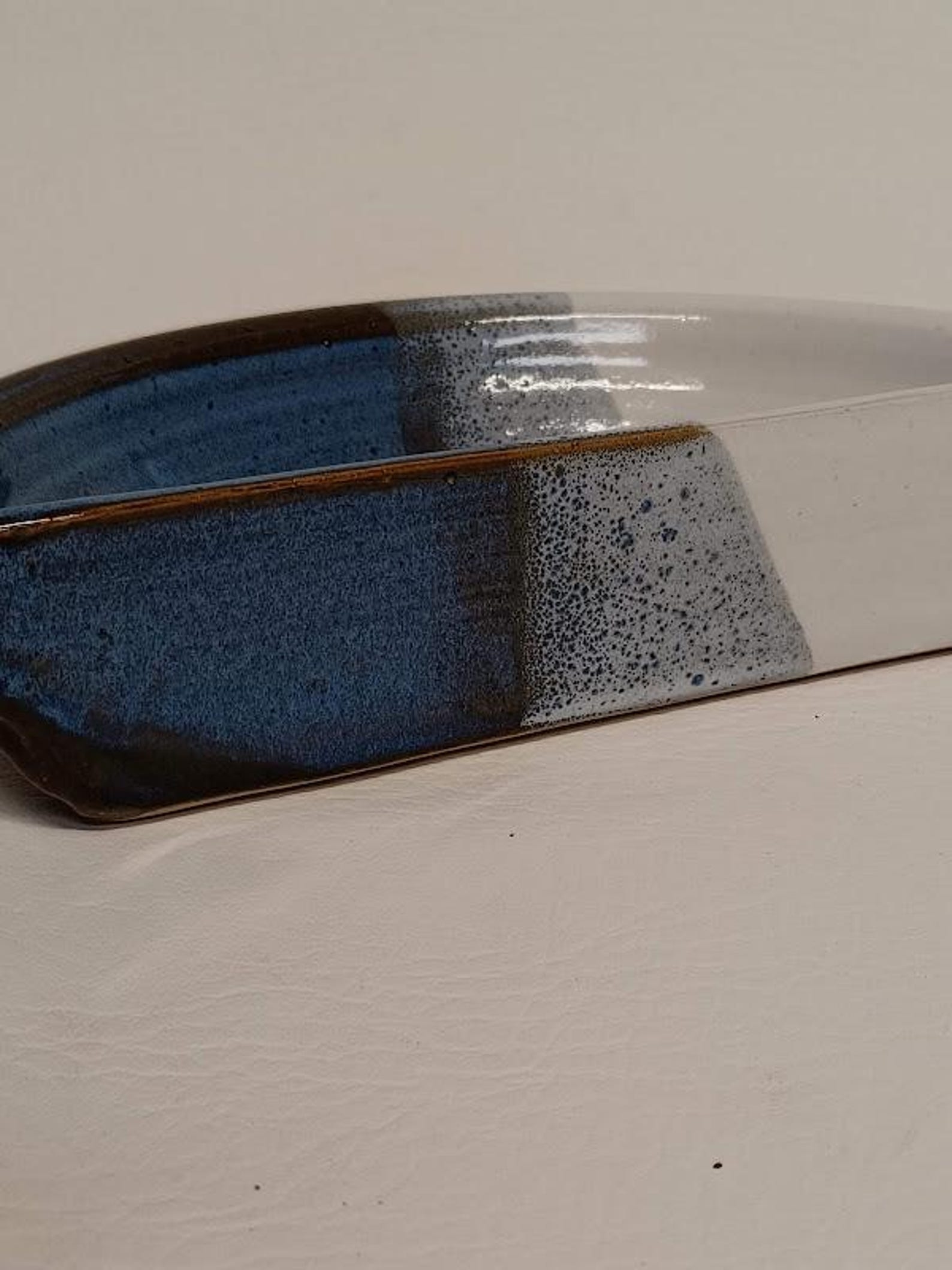 HALF PIE PLATE, Handmade Stoneware in Powder Blue/ White Glazed Finish ...