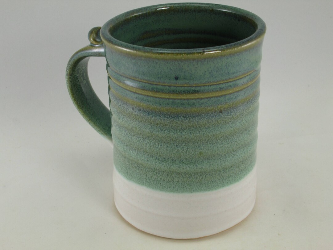HANDMADE COFFEE MUG, Stoneware Coffee Cup in Floating Green Glaze and ...
