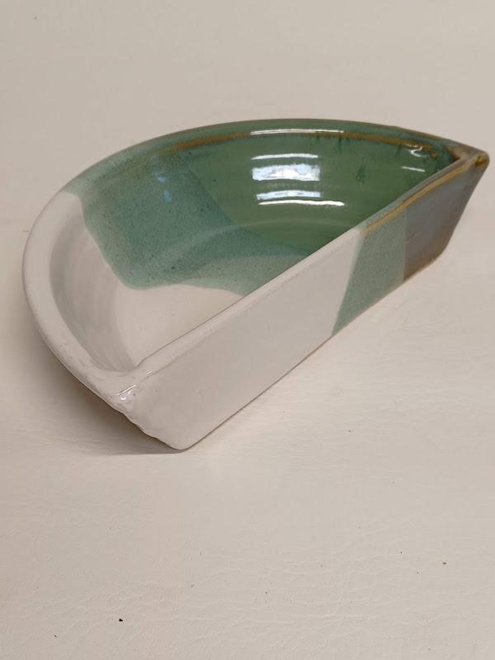 HALF PIE PLATE. Handmade Stoneware in Green / White Glazed Finish ...