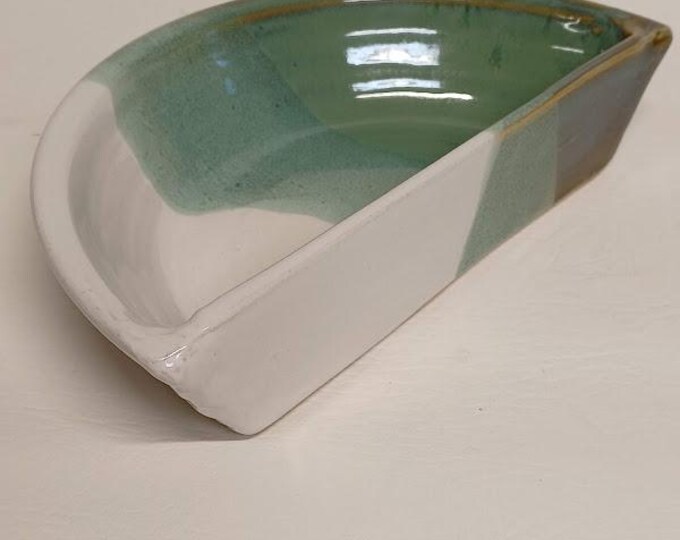 HALF PIE PLATE. Handmade Stoneware in Green / White Glazed Finish ...
