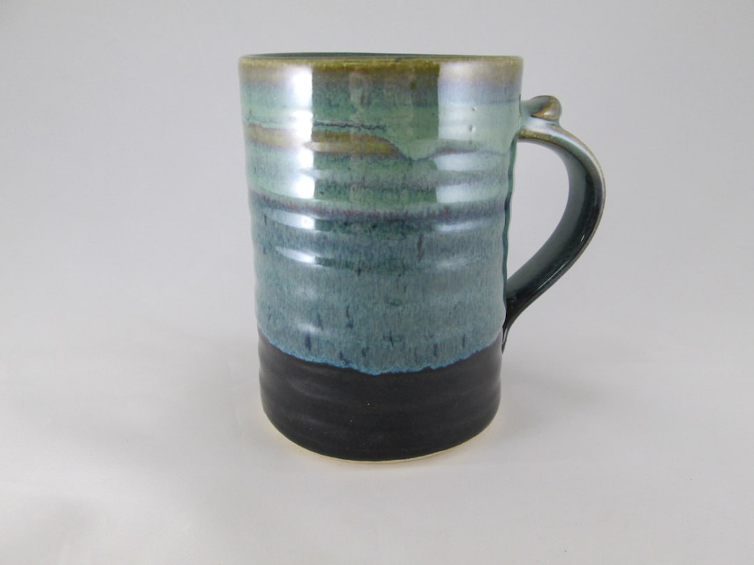 HANDMADE COFFEE MUG, Stoneware Coffee Cup in Floating Green and Black ...