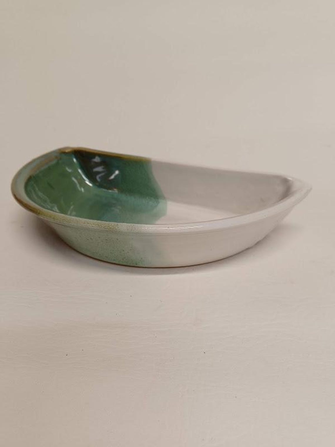 HALF PIE PLATE. Handmade Stoneware in Green / White Glazed Finish ...