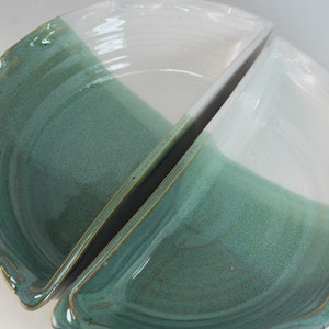 HALF PIE PLATE. Handmade Stoneware in Green / White Glazed Finish ...