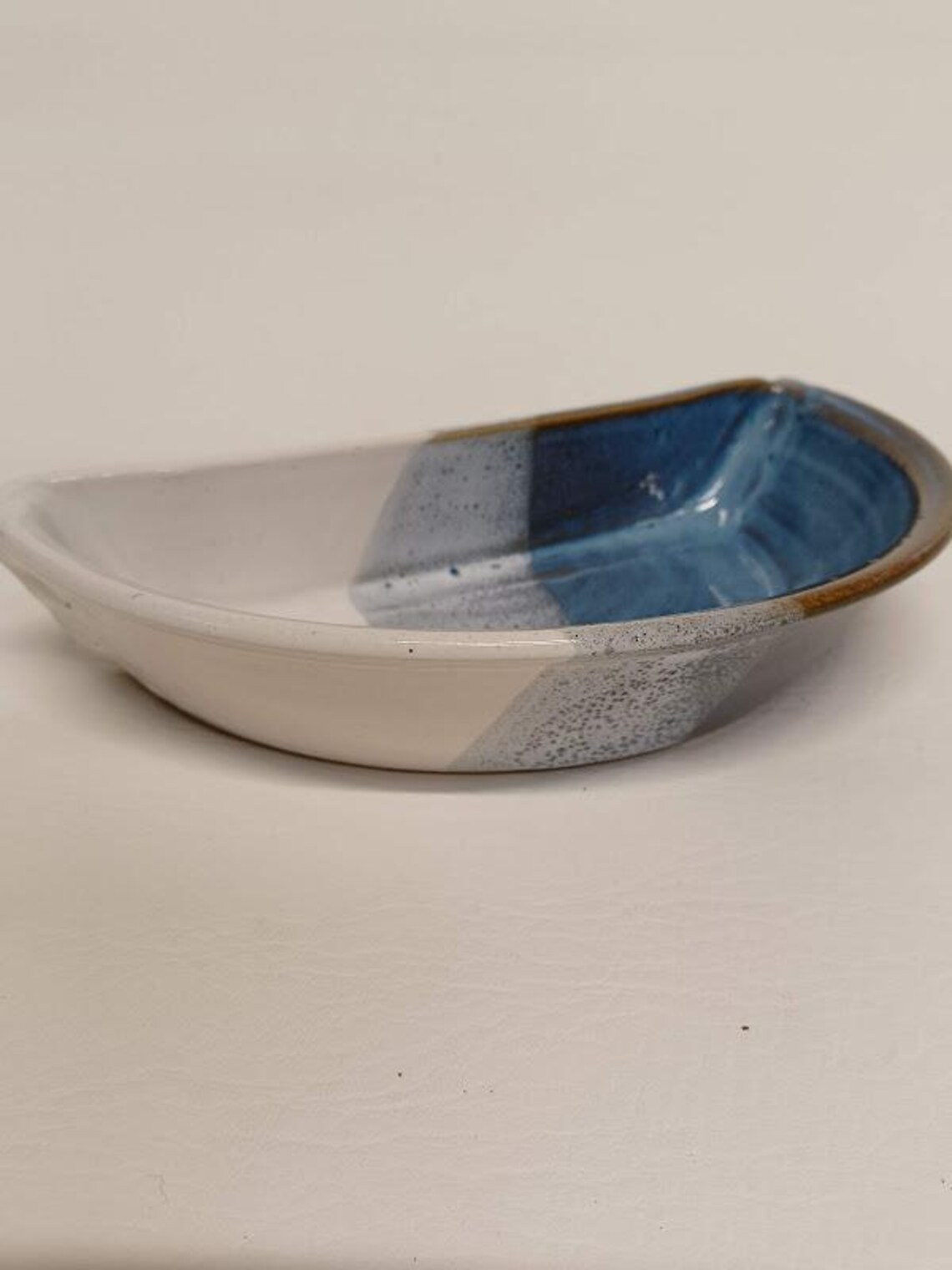 HALF PIE PLATE, Handmade Stoneware in Powder Blue/ White Glazed Finish ...