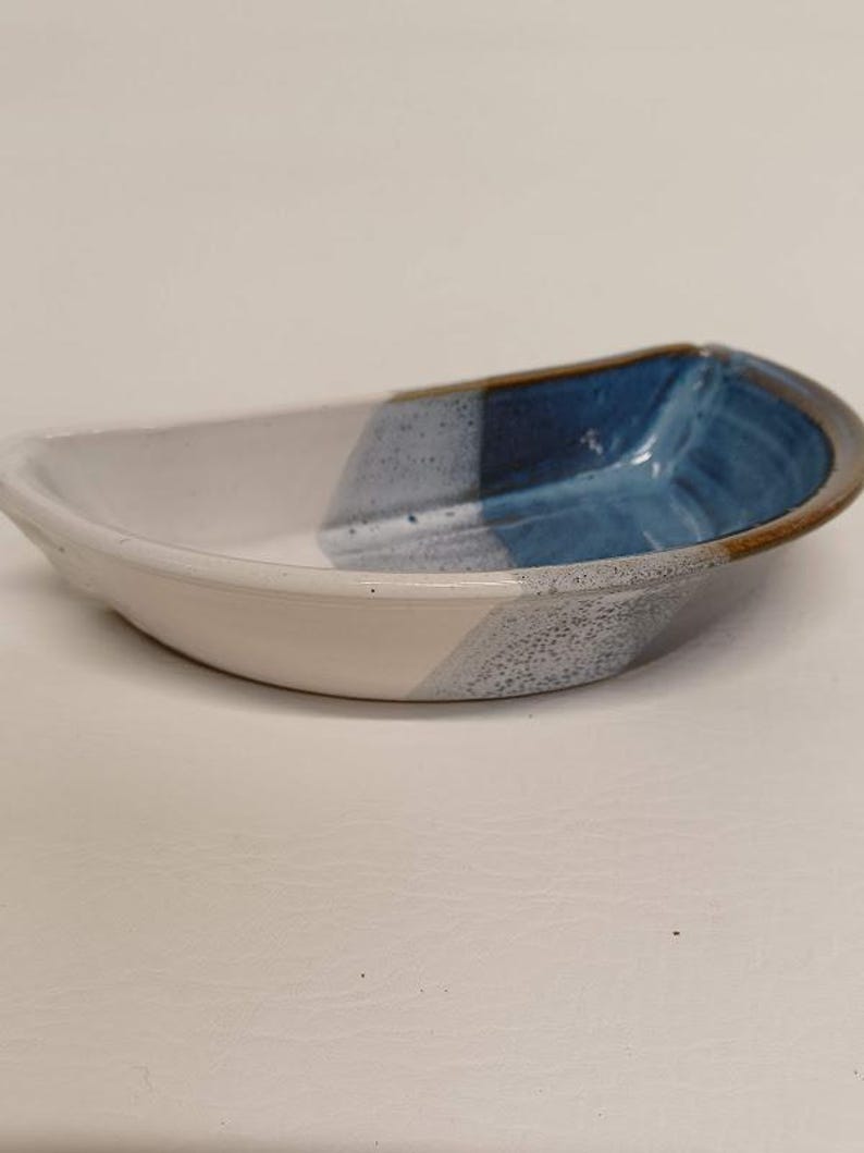 HALF PIE PLATE, Handmade Stoneware in Powder Blue/ White Glazed Finish ...