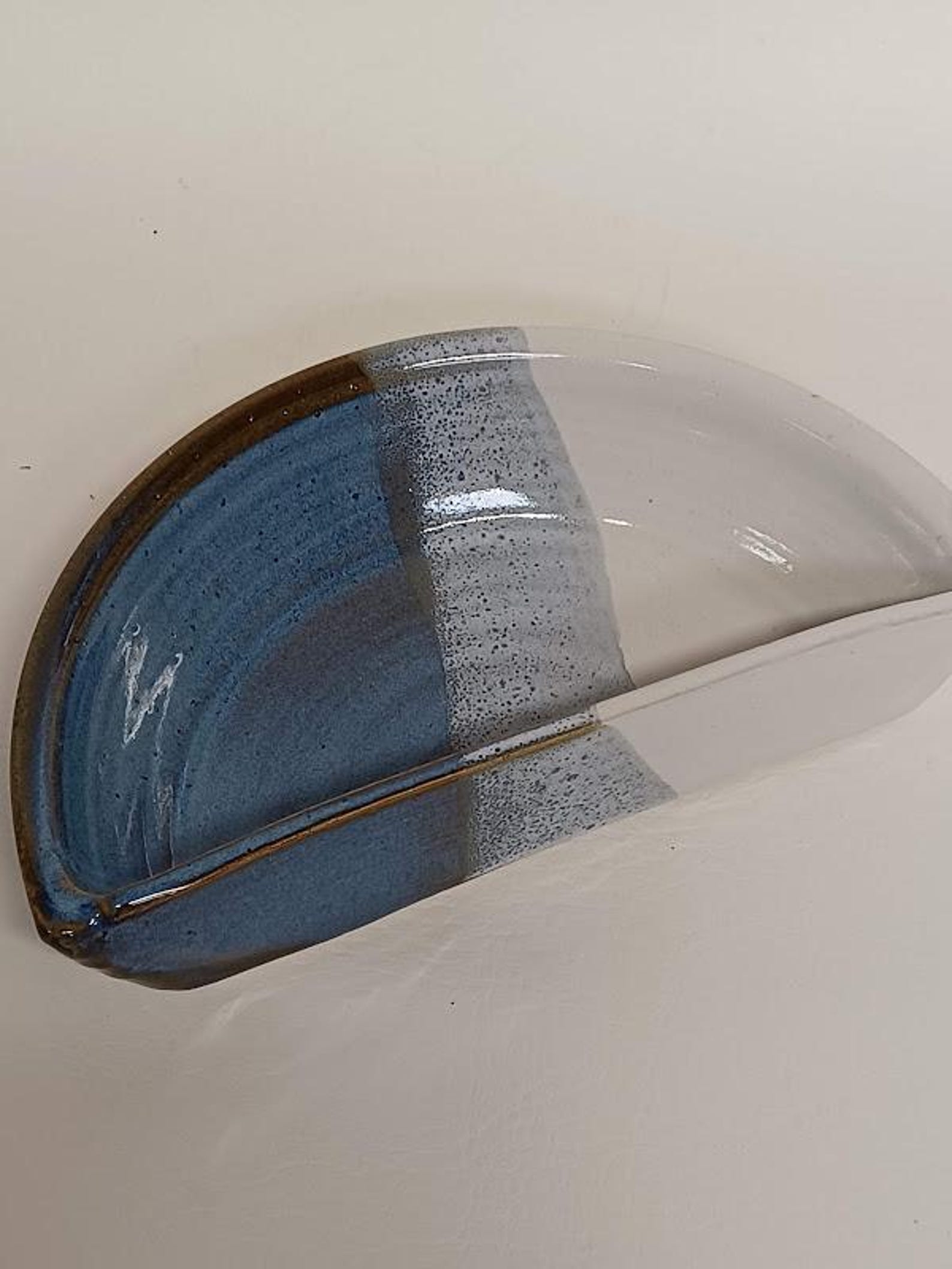 HALF PIE PLATE, Handmade Stoneware in Powder Blue/ White Glazed Finish ...