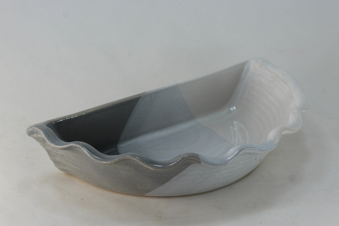 HALF PIE PLATE, Handmade Stoneware in Grey and White Glazed Finish ...