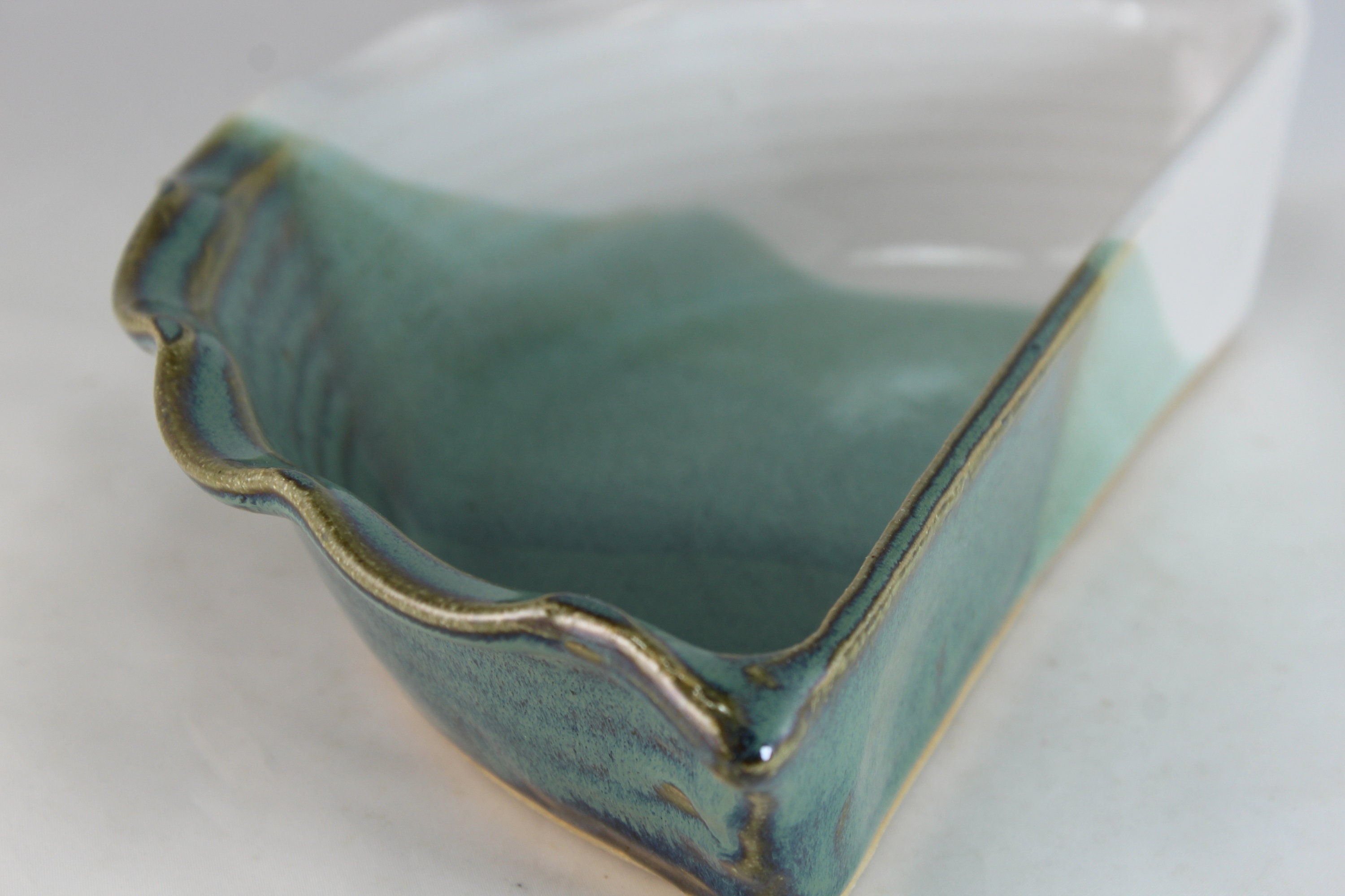 HALF PIE PLATE. Handmade Stoneware in Green / White Glazed | Etsy