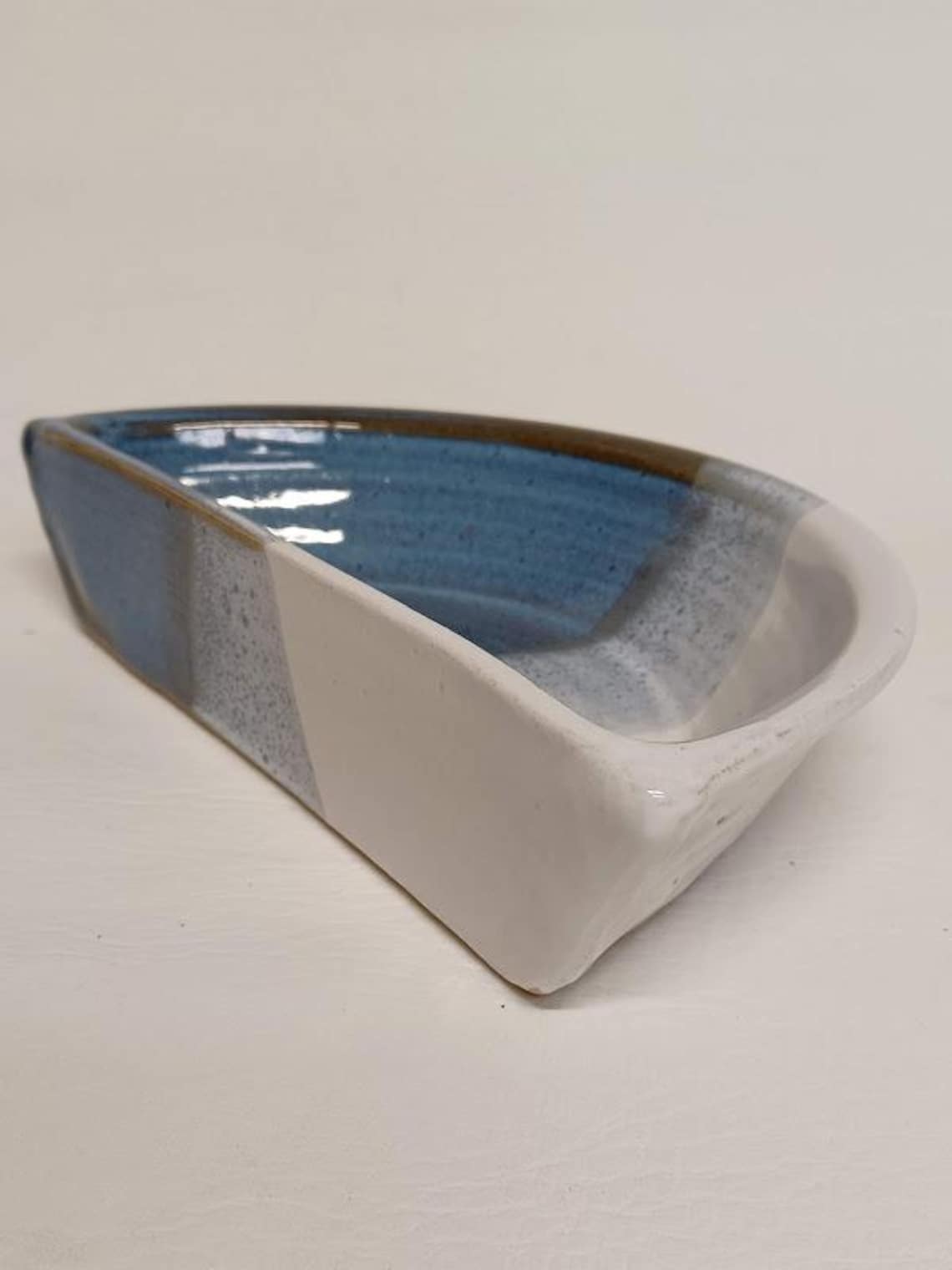 HALF PIE PLATE, Handmade Stoneware in Powder Blue/ White Glazed Finish ...