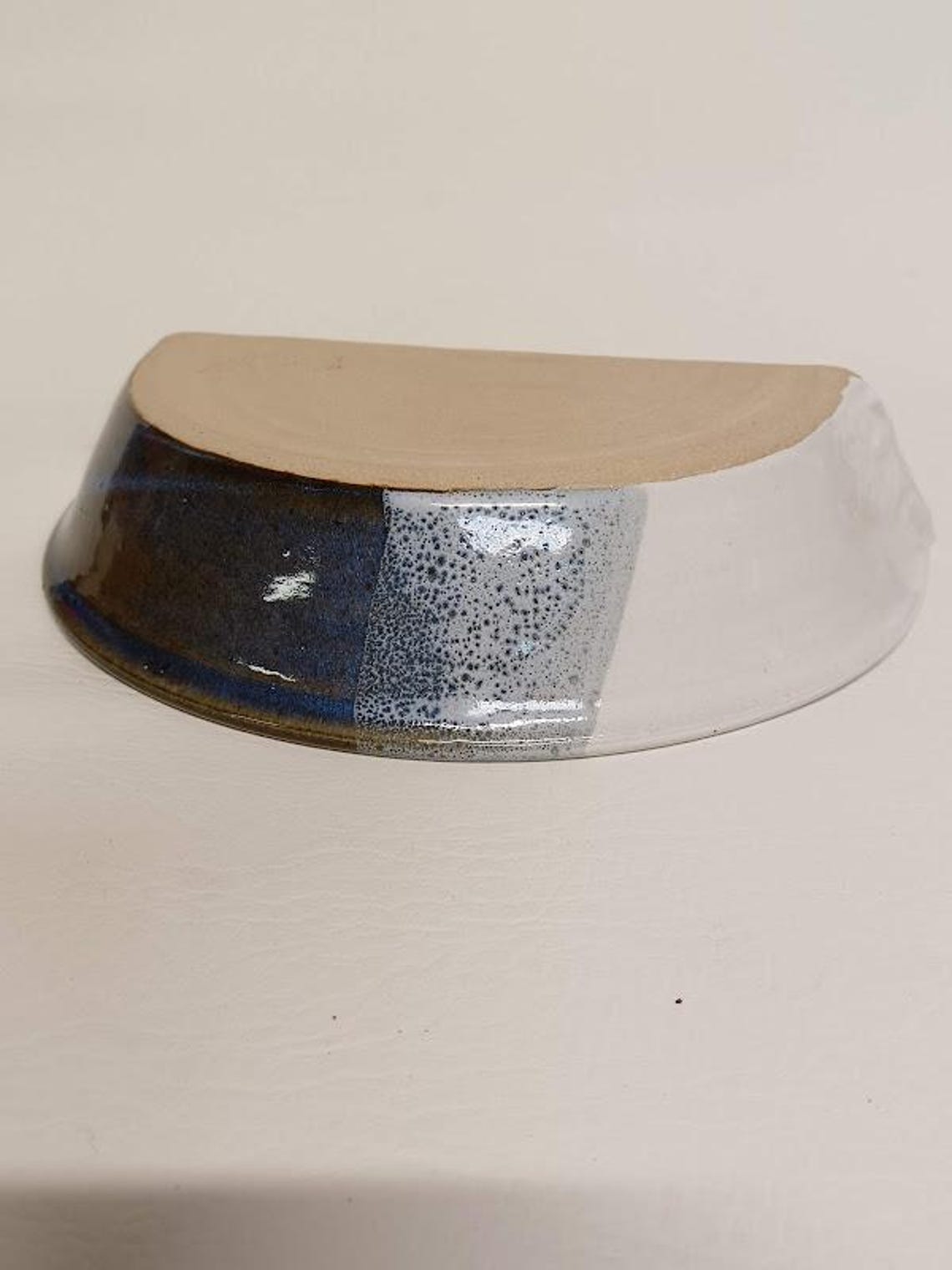 HALF PIE PLATE, Handmade Stoneware in Powder Blue/ White Glazed Finish ...