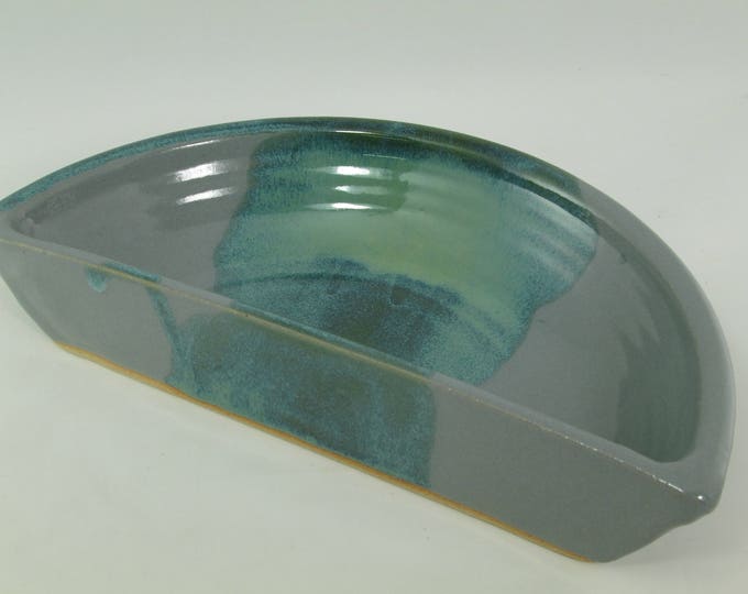HALF PIE PLATE, Handmade Stoneware in Aqua / Grey Glazed Finish ...
