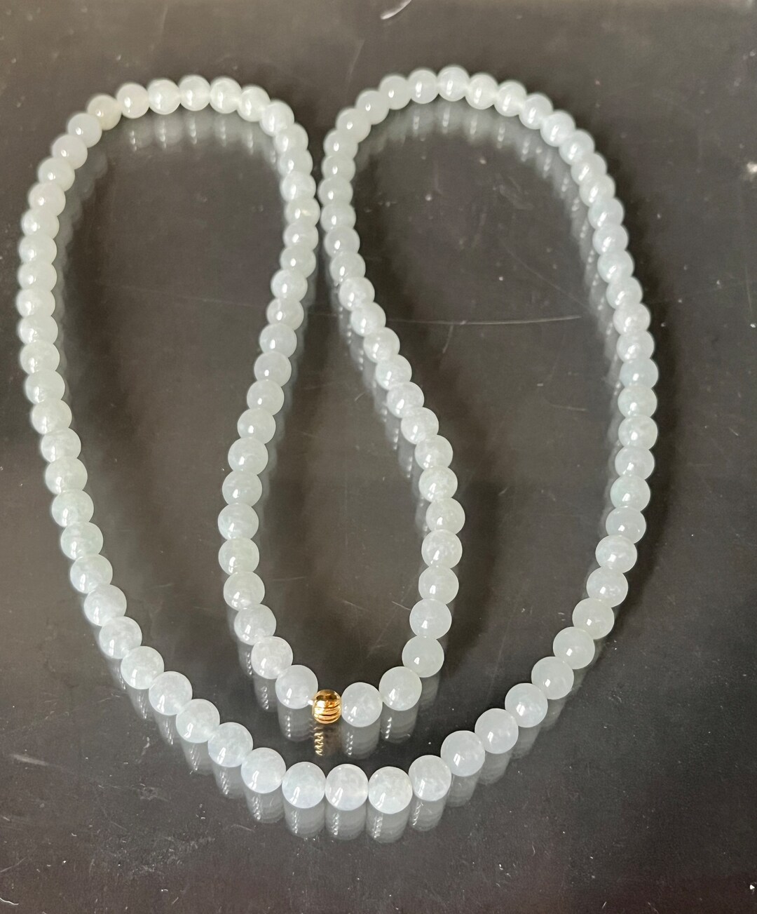Stunning Natural Pure Clear / White Round Beads Jadeite Jade Necklace ...