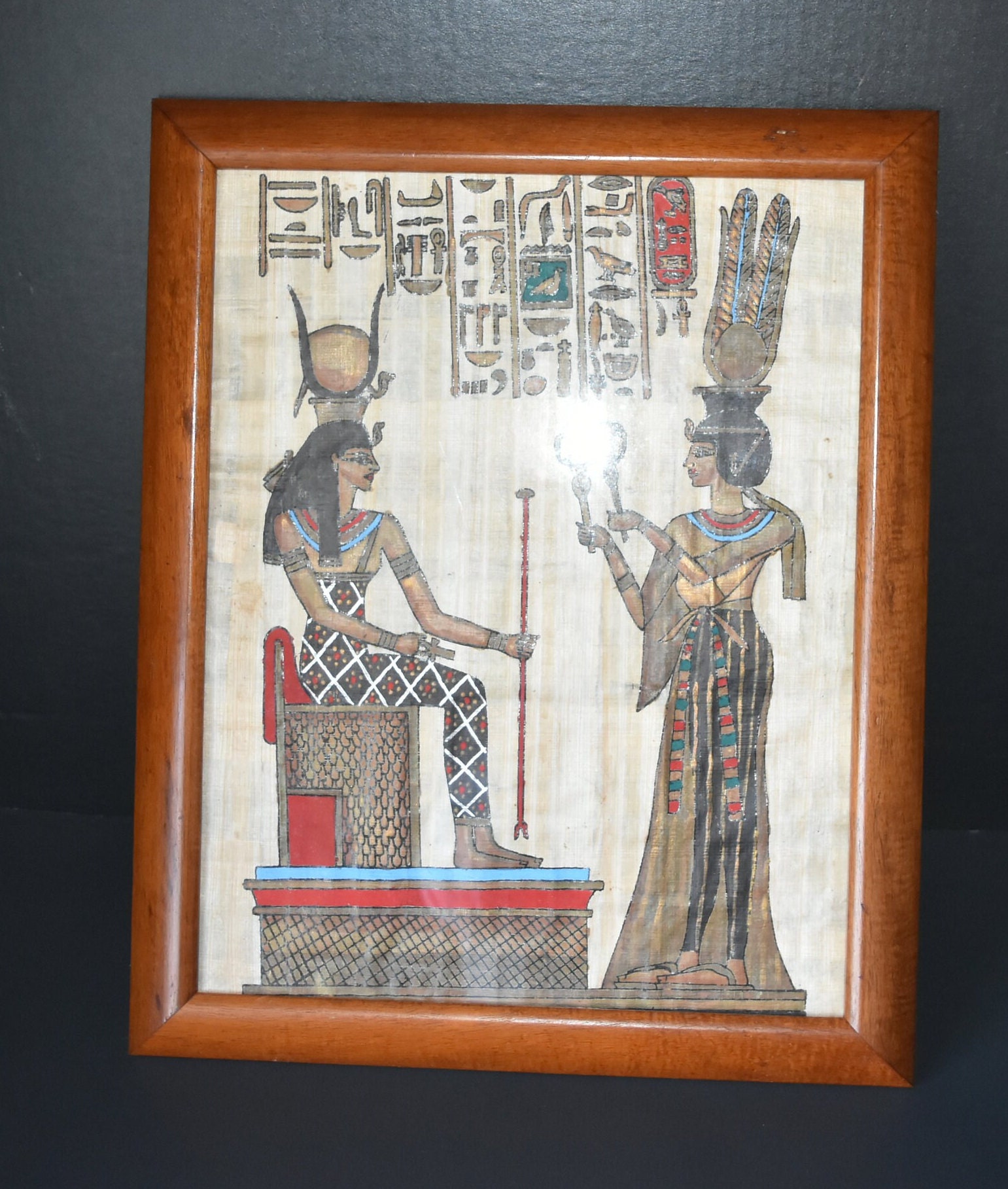 Koa Framed Egyptian Pharaohs Papyrus Hand Painted Methodology Figurines ...
