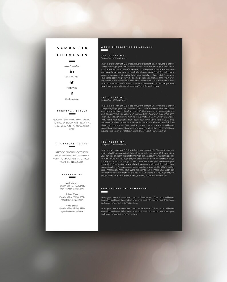 Resume Template 3 Page / CV Template + Cover Letter / Instant Download ...