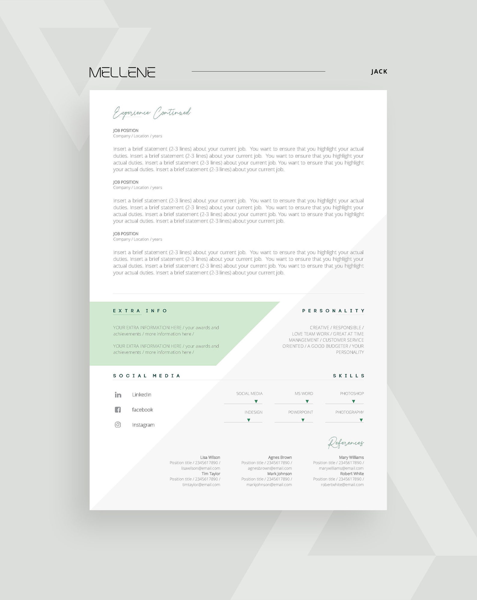 Resume Template 3 Page / CV Template Cover Letter / Instant - Etsy