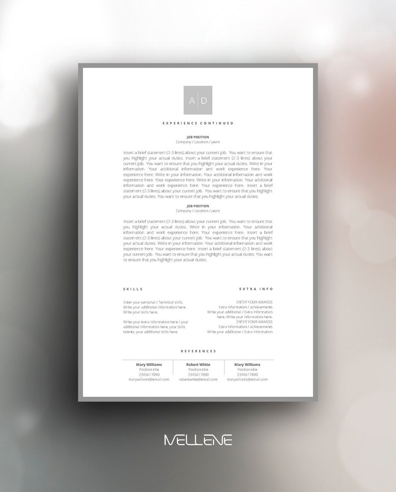 Resume Template 3 Page / CV Template + Cover Letter / Instant Download ...