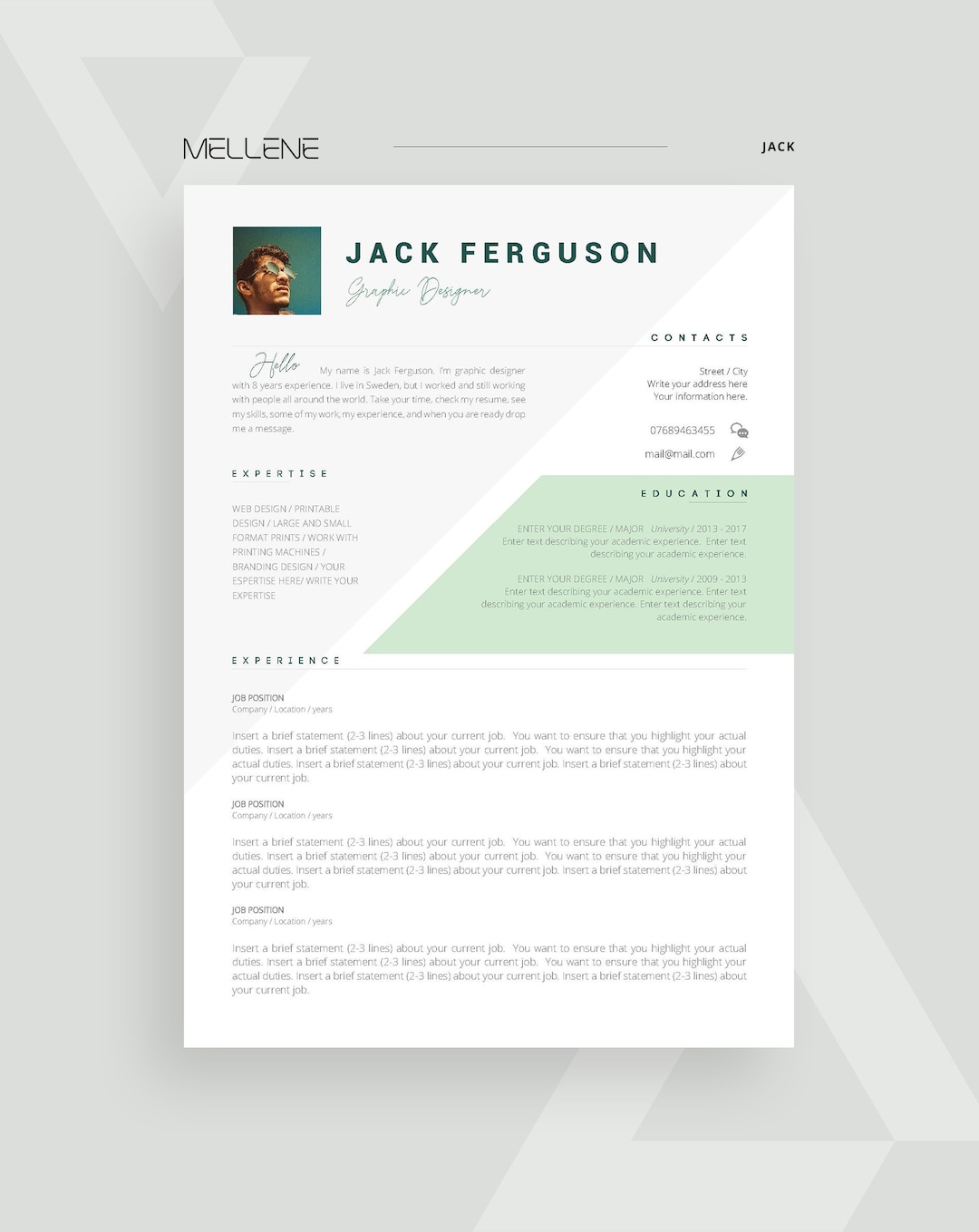 Resume Template 3 Page / CV Template Cover Letter / Instant Download ...