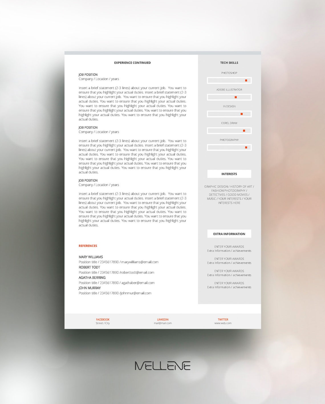 Resume Template 3 Page / CV Template + Cover Letter / Instant Download ...