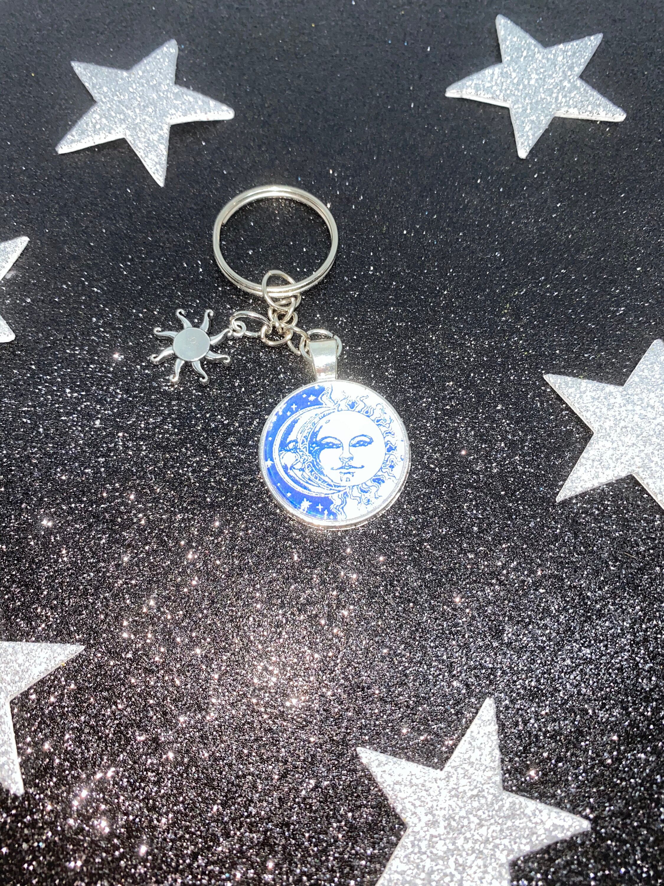 Celestial Key Chains Silver Keyring Sun Moon Stars - Etsy