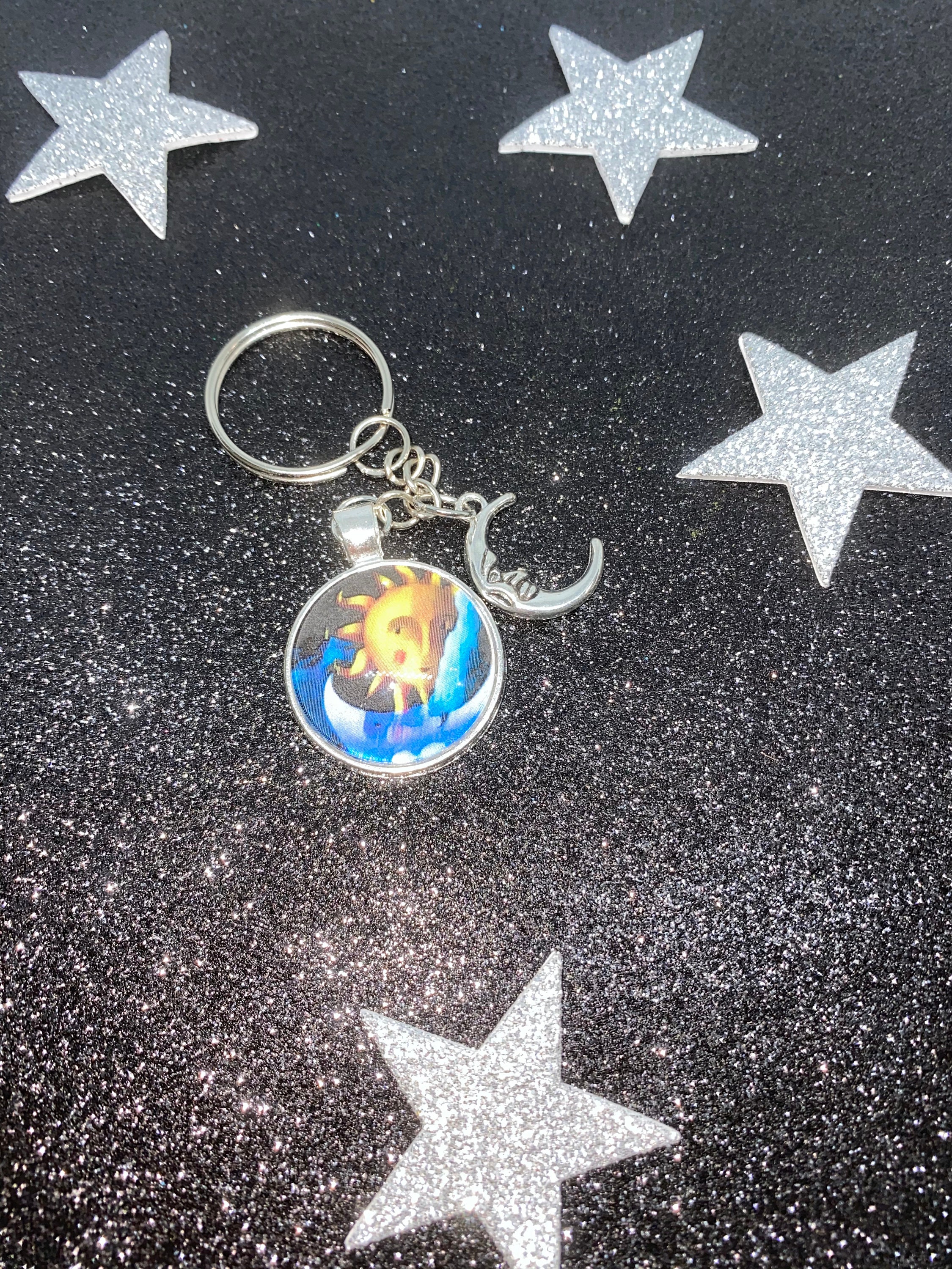 Celestial Key Chains Silver Keyring Sun Moon Stars - Etsy