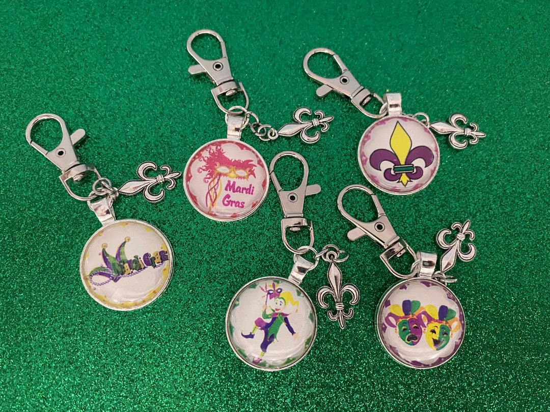 Mardi Gras Keychain With Fleur De Lis Charm, Silver, French Quarter ...