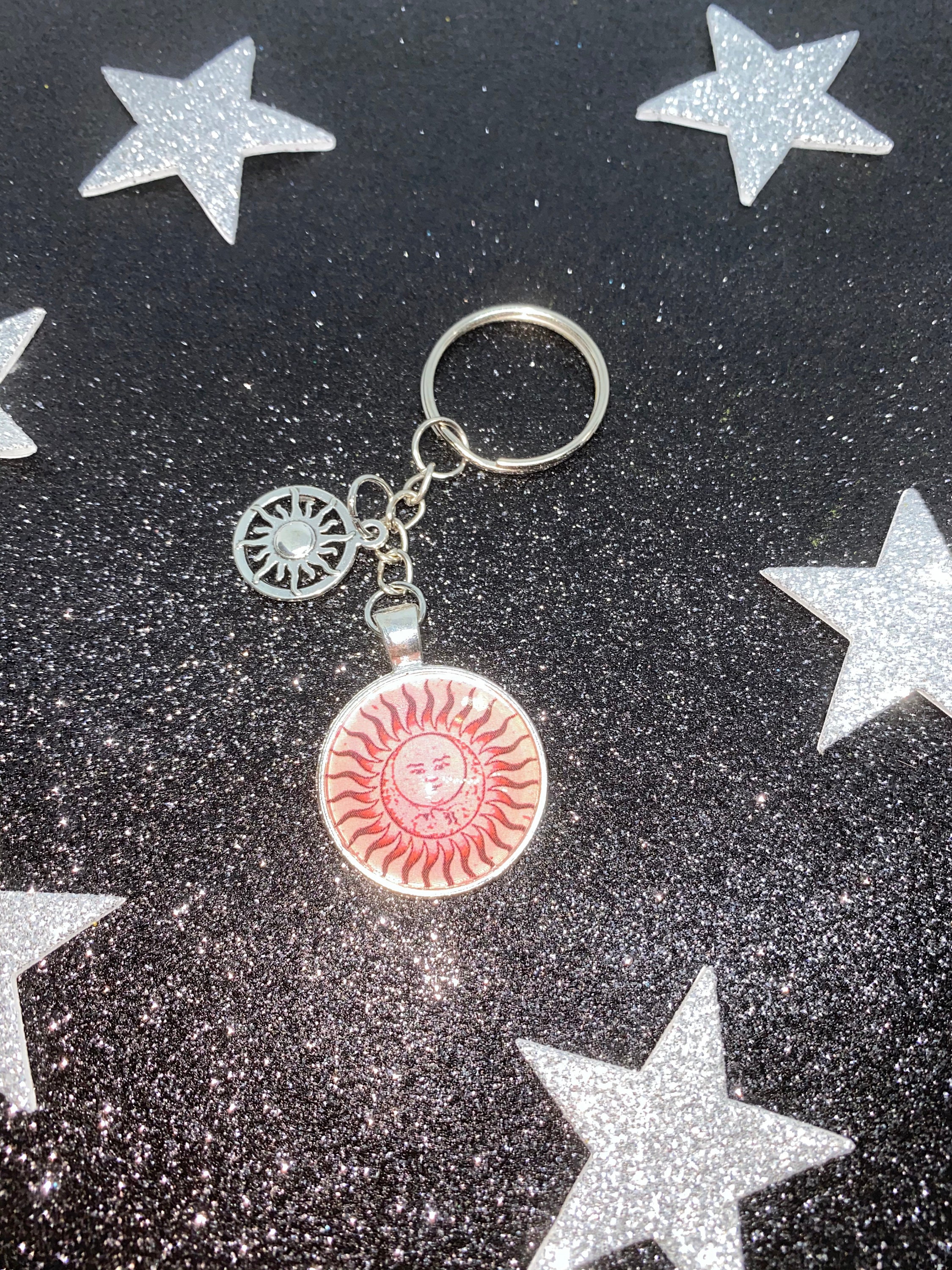 Celestial Key Chains Silver Keyring Sun Moon Stars - Etsy