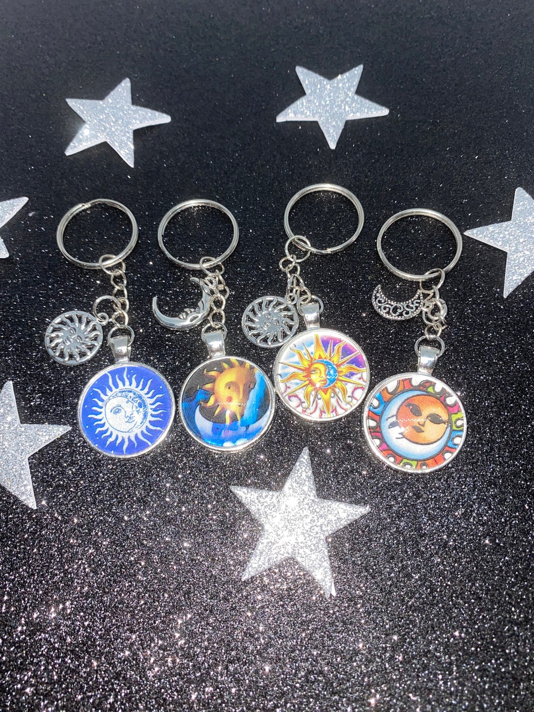 Celestial Key Chains, Silver, Keyring, Sun, Moon, Stars, Sunshine ...