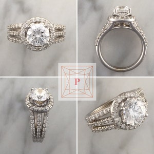 Triple Row Split Shank Round Halo Engagement Ring in 14K White Gold ...