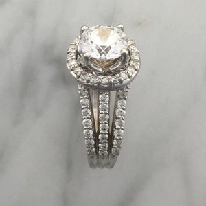 Triple Row Split Shank Round Halo Engagement Ring in 14K White Gold ...