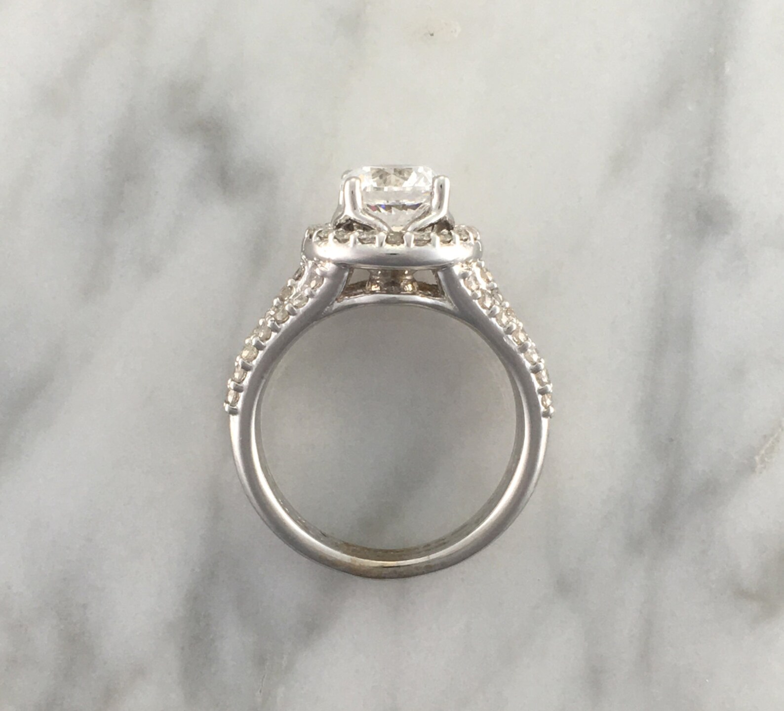 Triple Row Split Shank Round Halo Engagement Ring in 14K White | Etsy