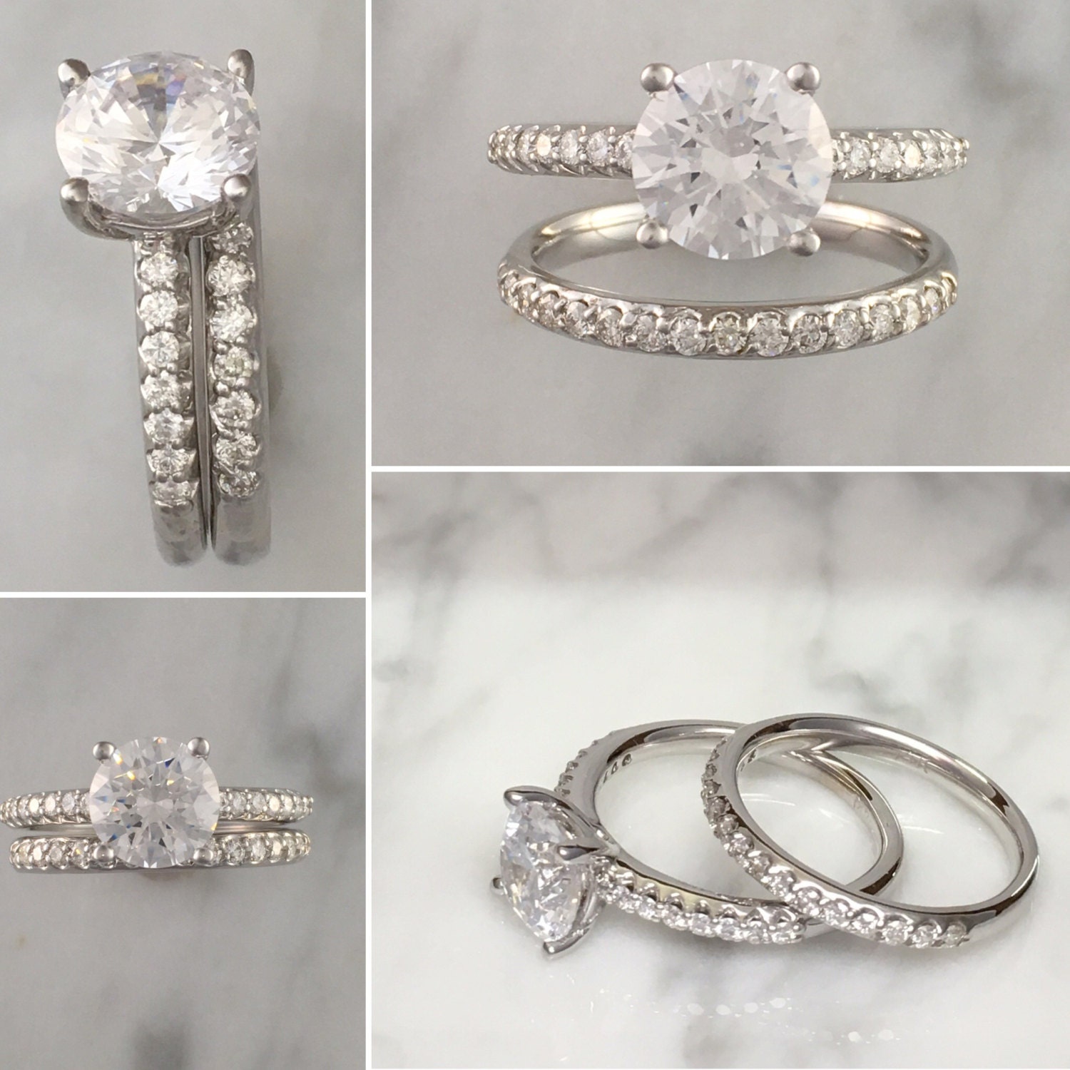 Round Diamond Engagement Ring Bridal Set 14K White Gold - Etsy