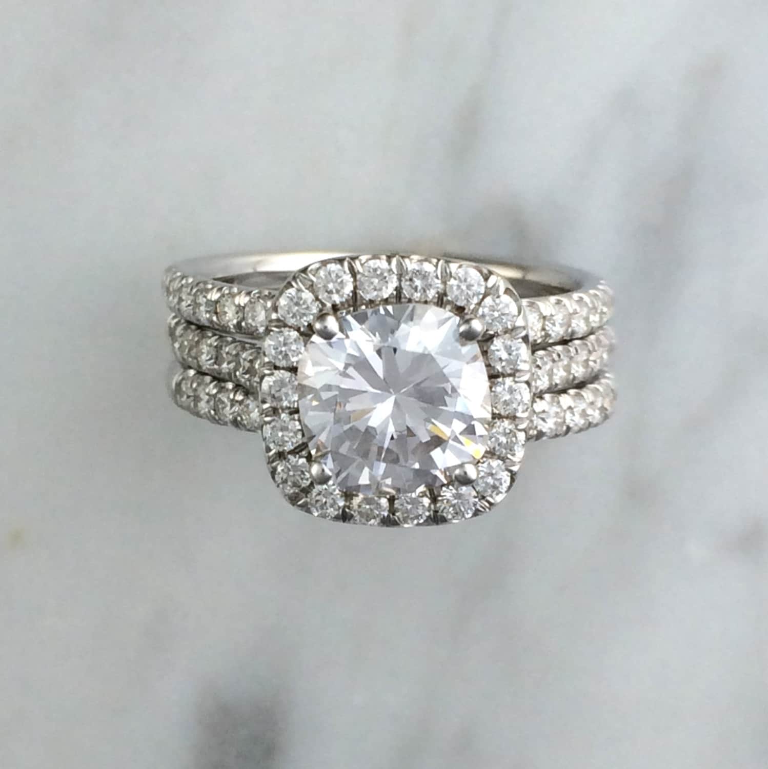 3 Three Ring Bridal Engagement Set in 14K White Gold w/ | Etsy