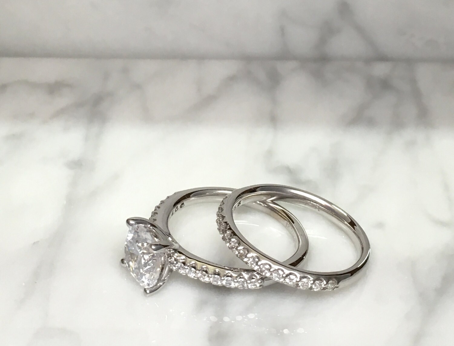 Round Diamond Engagement Ring Bridal Set 14K White Gold - Etsy