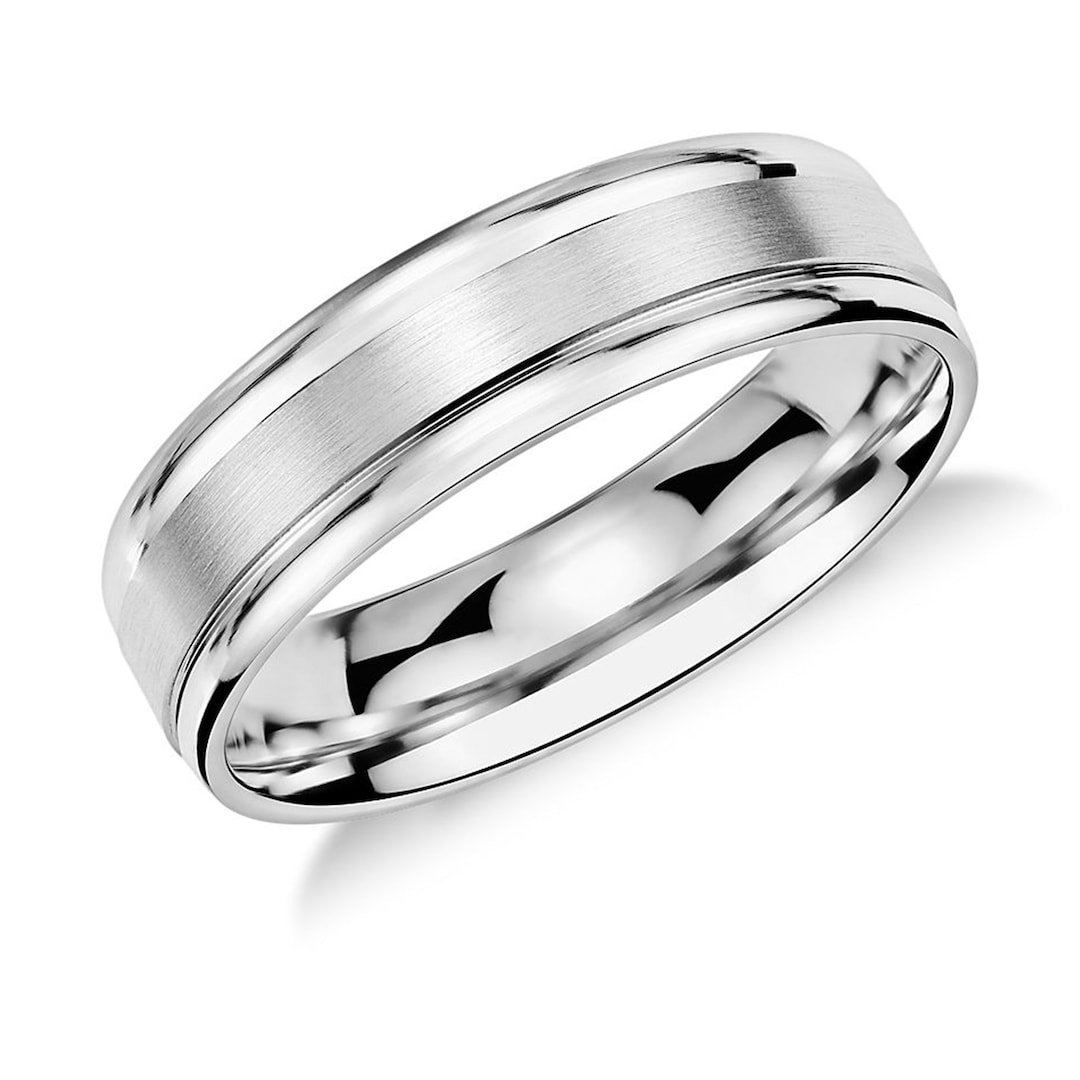 Men's Modern Comfort Fit Wedding Ring - 6mm Wide - Brushed Inlay ...