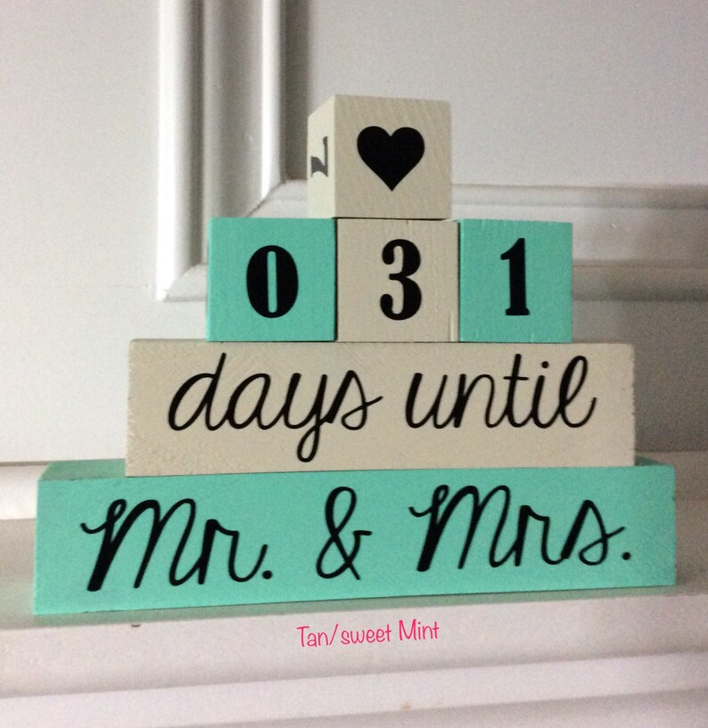Wedding countdown blocks engagement gift Mr. and Mrs. | Etsy