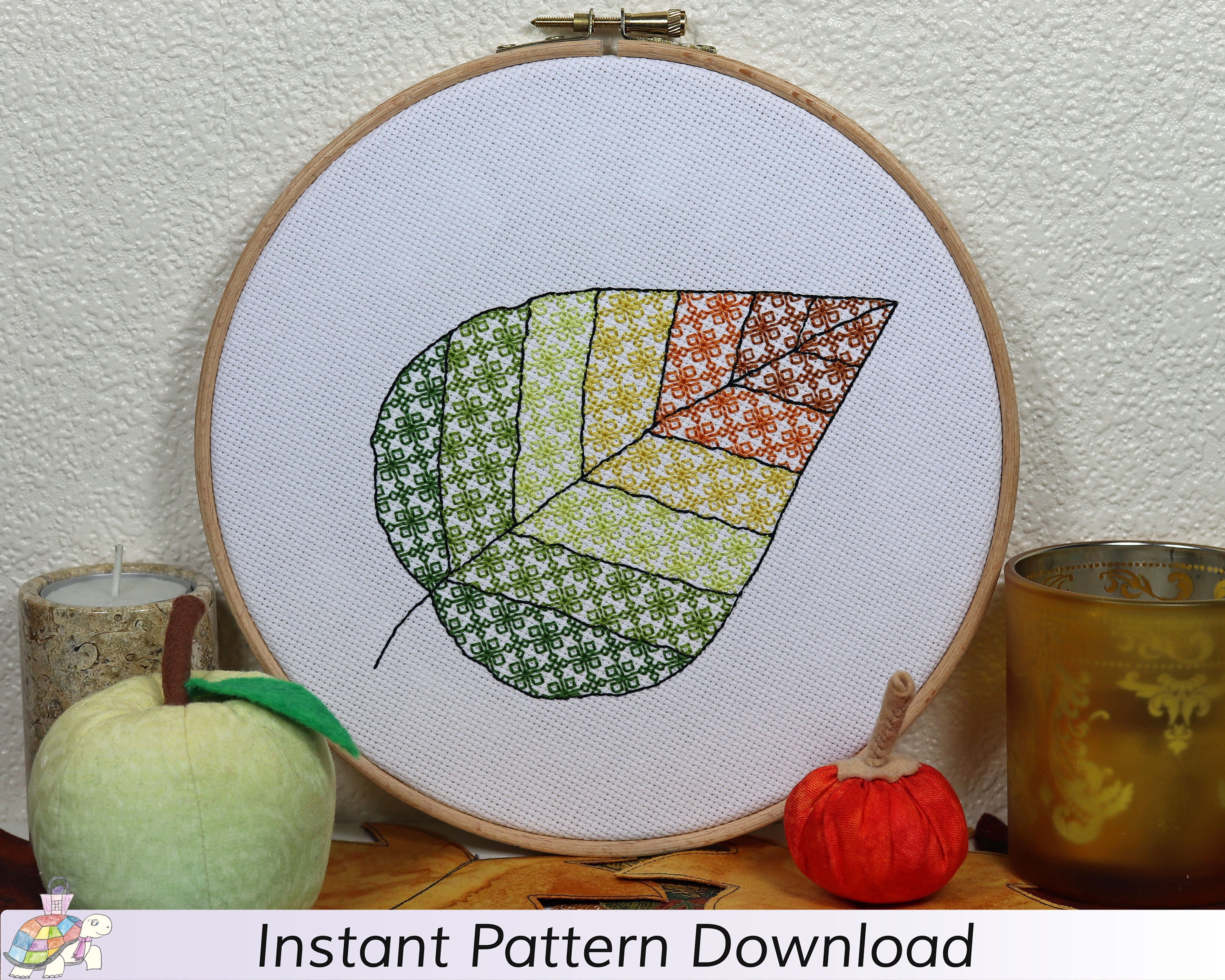 Blackwork Autumn Leaf Pattern Instant Download PDF Design | Etsy