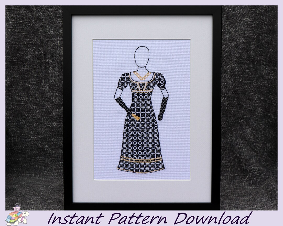 Regency Ball Gown Blackwork Pattern (instant Download PDF Design) - Etsy