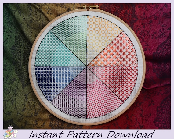 Coloured Blackwork Circle Pattern instant Download PDF - Etsy