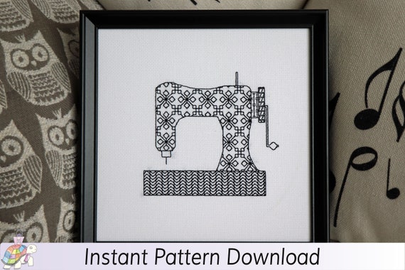 Blackwork Vintage Sewing Machine Instant Download PDF Design | Etsy