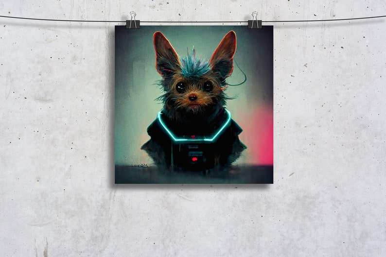 Yorkie Cyber Punk Dog Art Pet Art Printable Wall Art 8x8 12x12 Digital ...
