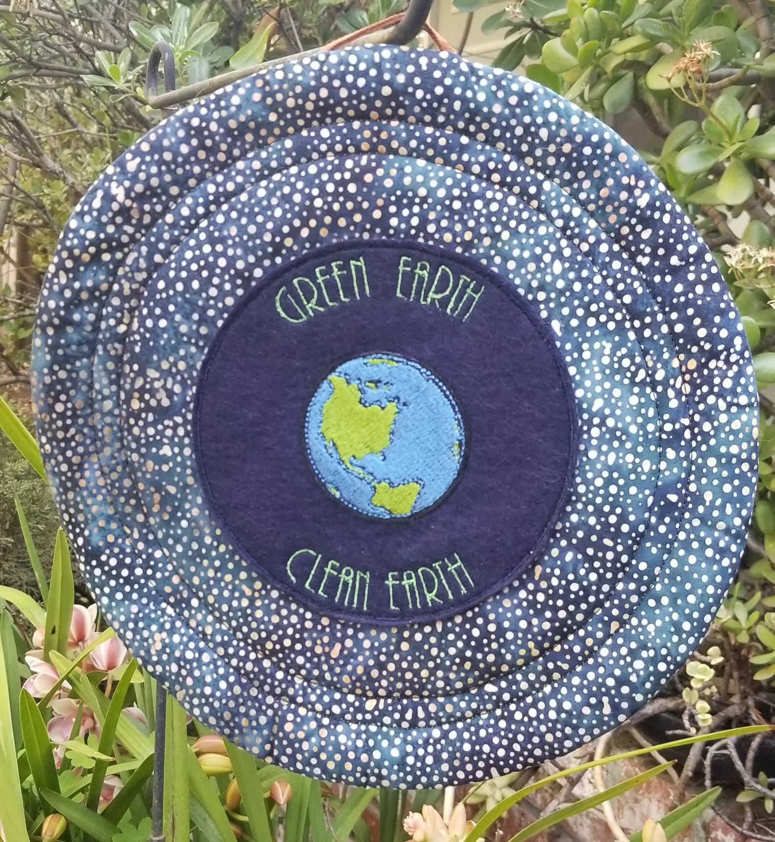 Earth Day Circular Wall Hanging or Trivet, Embroidered Design and Quote ...