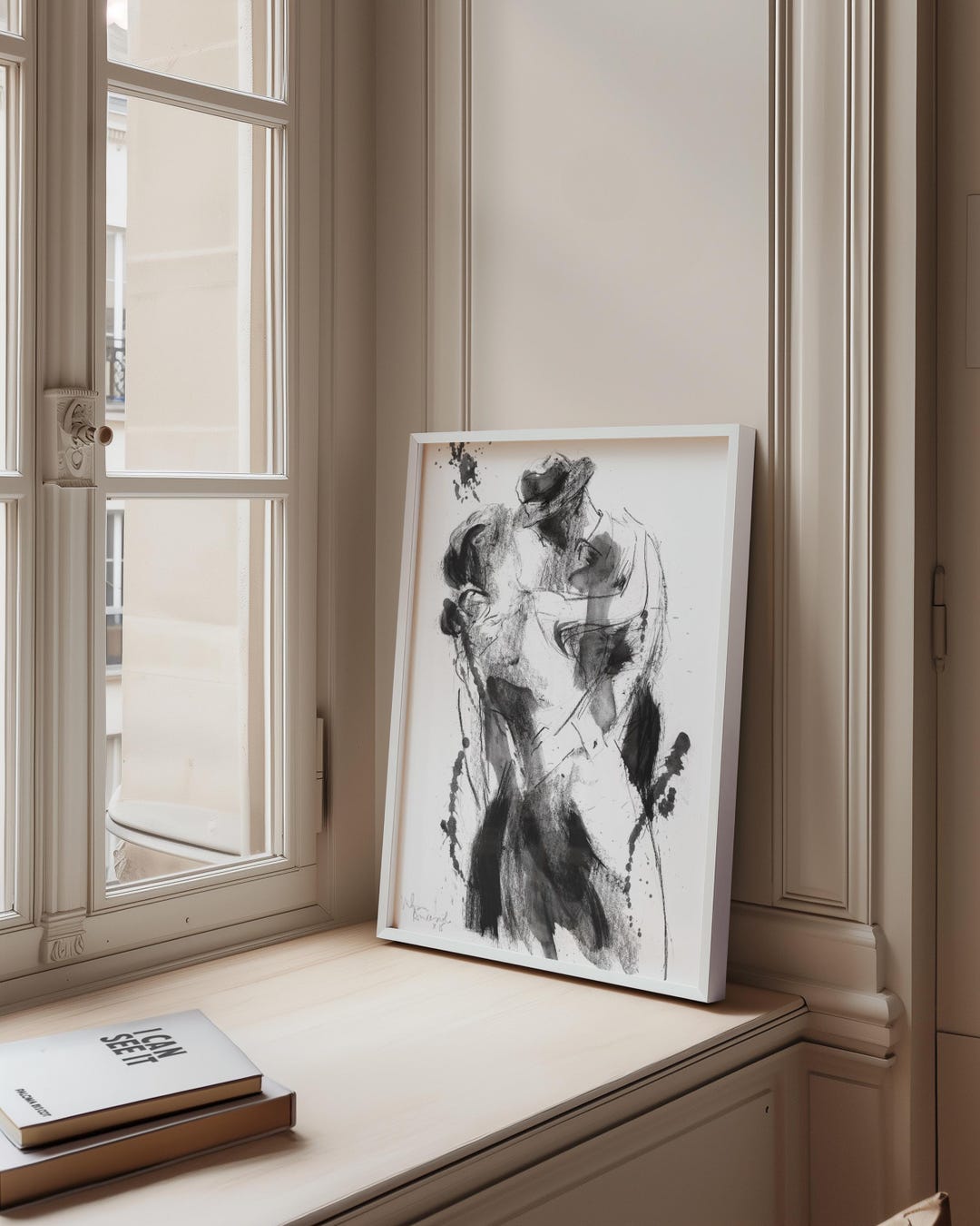 Monochrome Couple Drawing Print, Black and White Bedroom Wall Decor ...