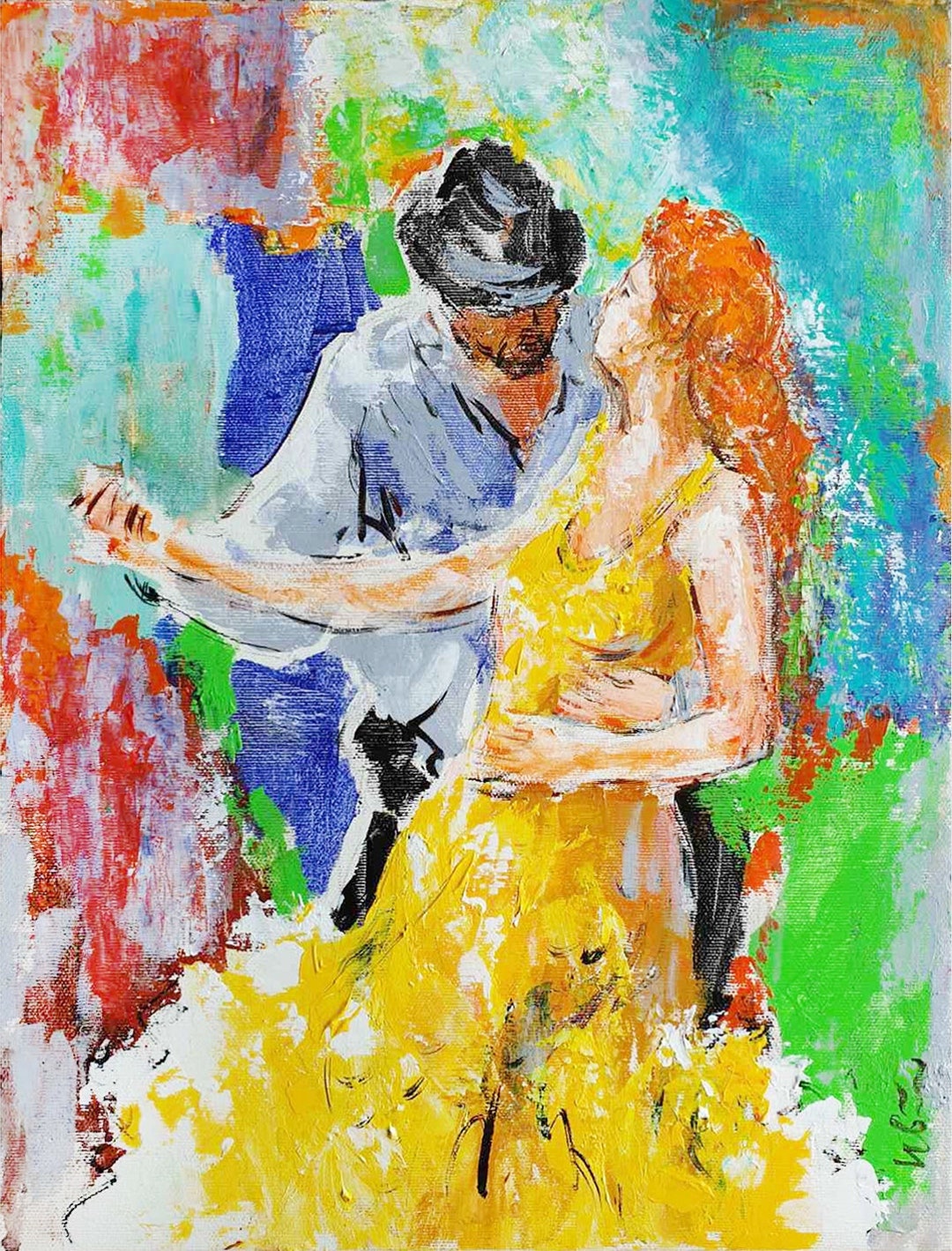 Dancing Couple Original Acrylic Painting on Canvas, Colorful Vibrant ...