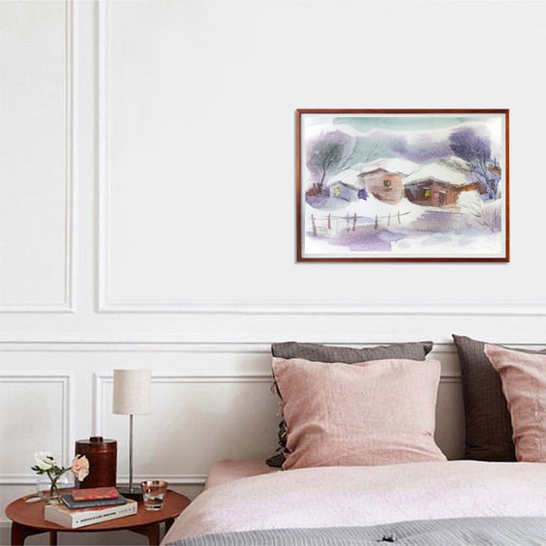 Watercolor Art Print Christmas Wall Art Decor Fireplace | Etsy