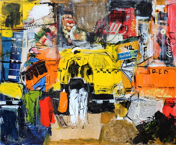 Collage Painting Original Acrylic Painting Canvas Wall Art | Etsy