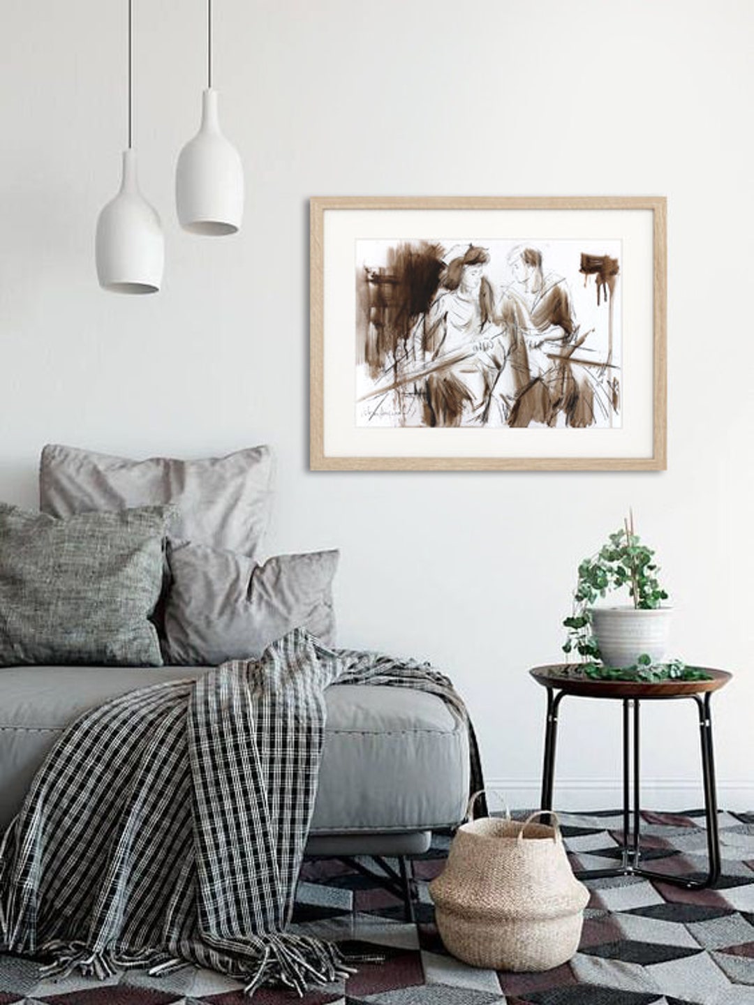 Couple Sketch, Original Boat Drawing, Mixed Media Graphic Artwork ...