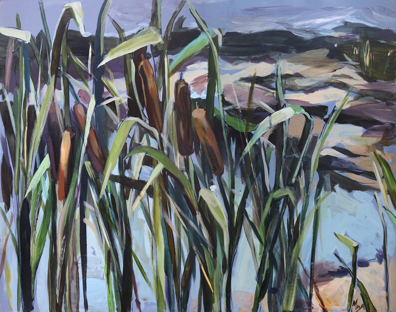 Bulrush Painting Fine Art Print Lake Art Print Nature | Etsy