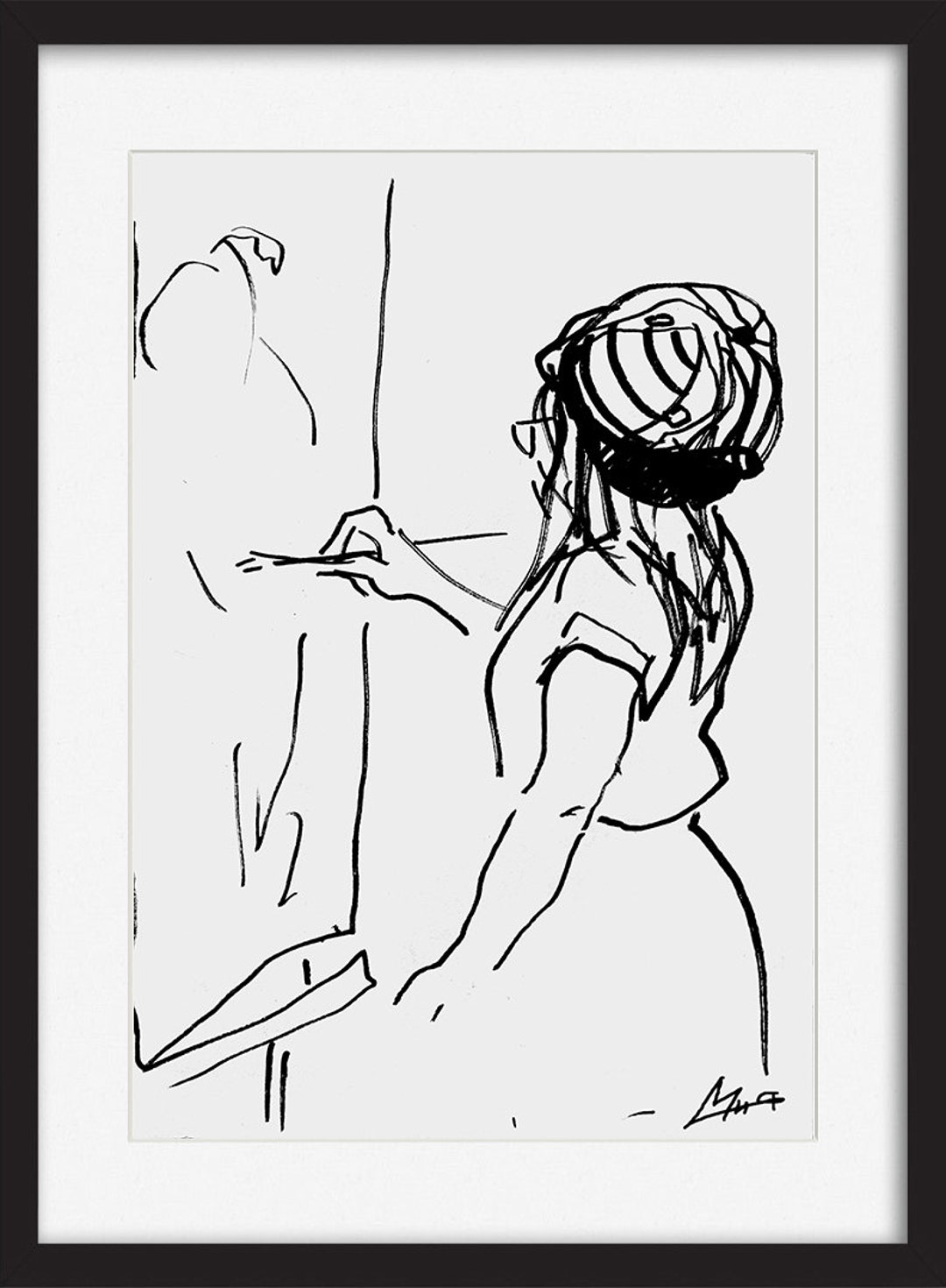 Girl Ink Drawing Illustration Print Dorm Wall Decor Line - Etsy